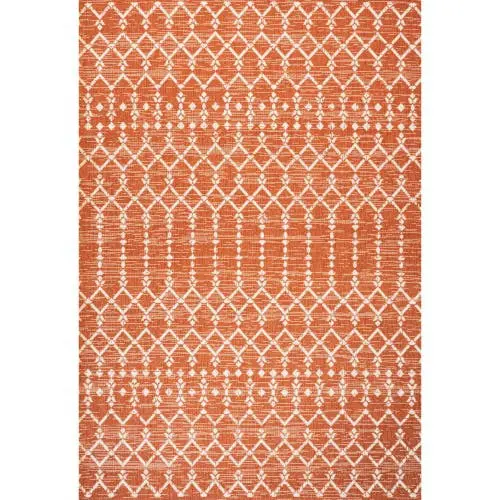 JONATHAN Y Ourika Moroccan Geometric Textured Weave Indoor/outdoor Area Rug - Orange/cream