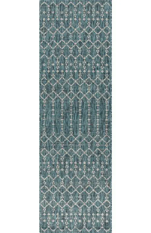 JONATHAN Y Ourika Moroccan Geometric Textured Weave Indoor/outdoor Area Rug - Teal/gray