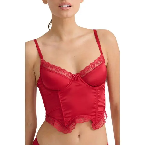 KAT THE LABEL Amelie Lace & Satin Bustier - Red