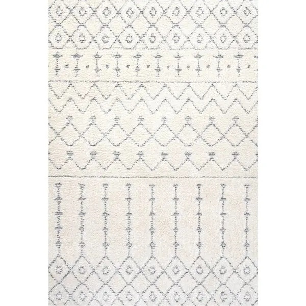 JONATHAN Y Pia Moroccan Trellis Plush Carved Area Rug - Cream/gray
