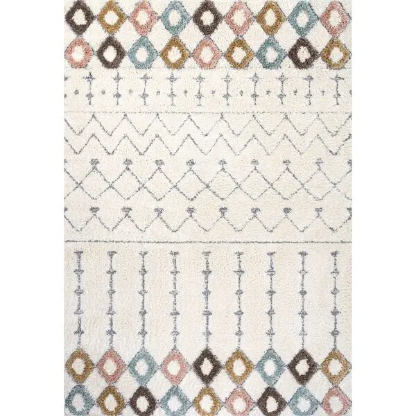 JONATHAN Y Pia Moroccan Trellis Plush Carved Area Rug - Multi/cream