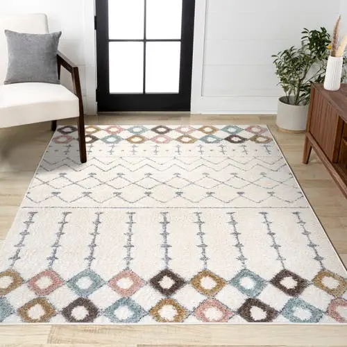 JONATHAN Y Pia Moroccan Trellis Plush Carved Area Rug - Multi/cream