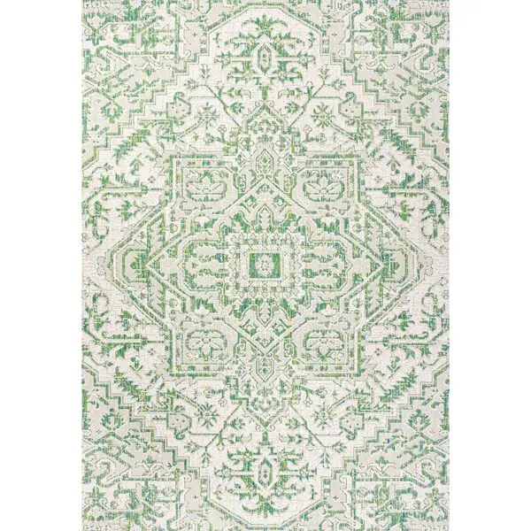JONATHAN Y Estrella Bohemian Medallion Textured Weave Indoor/outdoor Area Rug - Green/cream