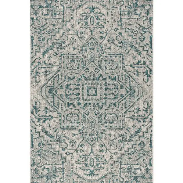 JONATHAN Y Estrella Bohemian Medallion Textured Weave Indoor/outdoor Area Rug - Teal/gray