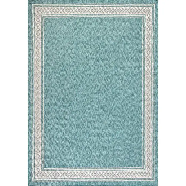 JONATHAN Y Lucia Classic Diamond Border Indoor/outdoor Area Rug - Aqua/light Gray