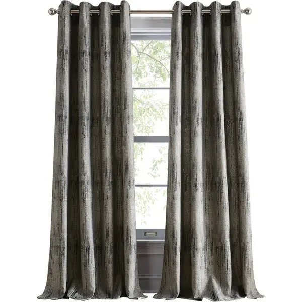 Dkny Basalt Jacquard Set Of 2 Grommet Top Curtain Panels - Black Ice