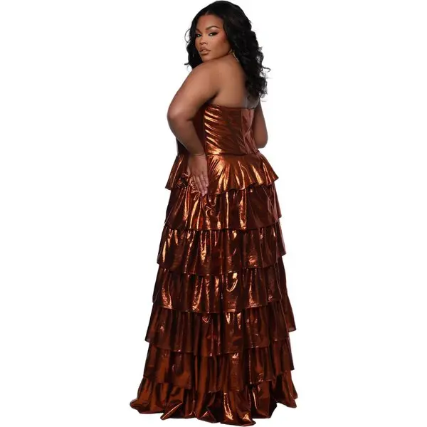 SYDNEY'S CLOSET Strapless Sweetheart Neckline Tiered Gown - Copper