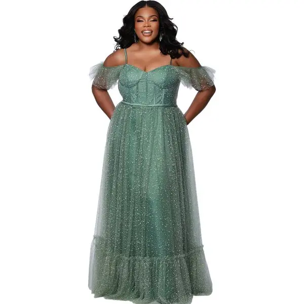 SYDNEY'S CLOSET V-neck A-line Gown - Sage