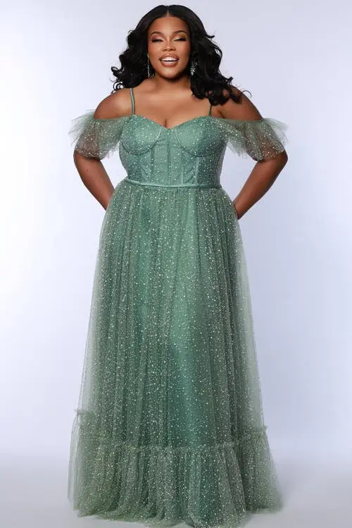 SYDNEY'S CLOSET V-neck A-line Gown - Sage