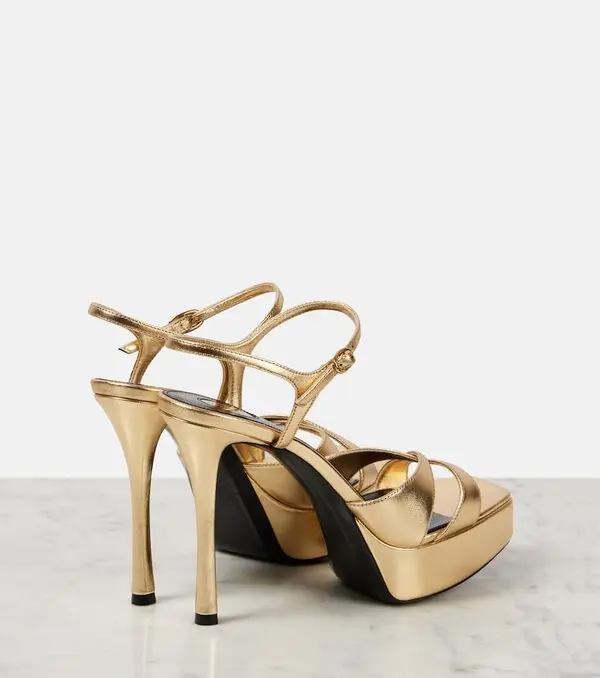 Saint Laurent Debbie 85 Metallic Leather Platform Sandals