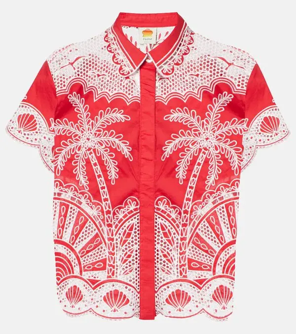 Farm Rio Palm Trees Cotton Shirt - Red