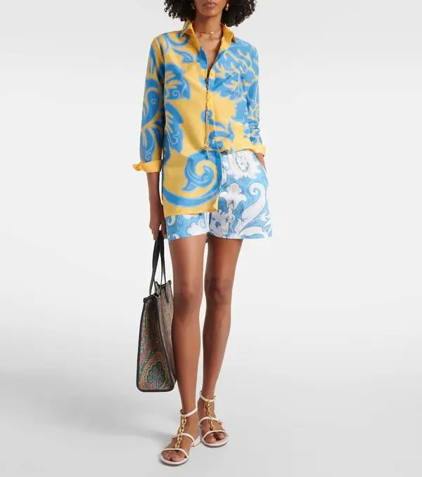 Etro Printed Cotton And Silk Shirt - Yellow