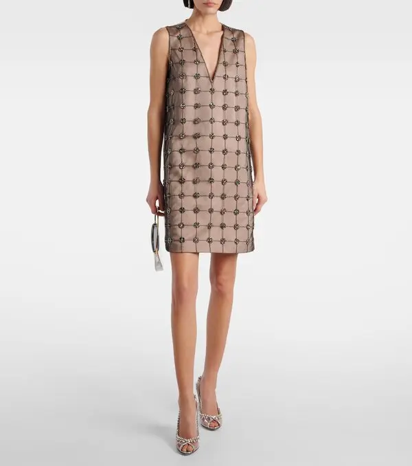 Max Mara Acino Embellished Tulle And Satin Mini Dress