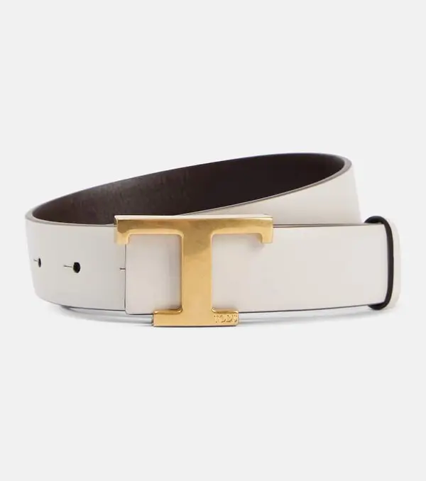 TOD'S T Timeless Reversible Leather Belt - White