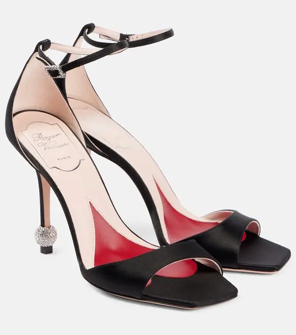 ROGER VIVIER Jewel 100 Embellished Satin Sandals - Black