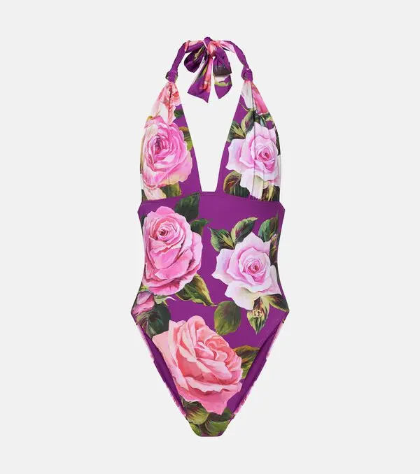 Dolce & Gabbana Floral Printed Swimsuit - Purple