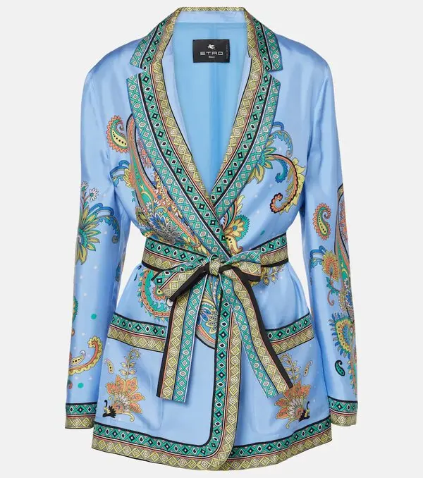 Etro Paisley Silk Twill Wrap Blazer - Blue