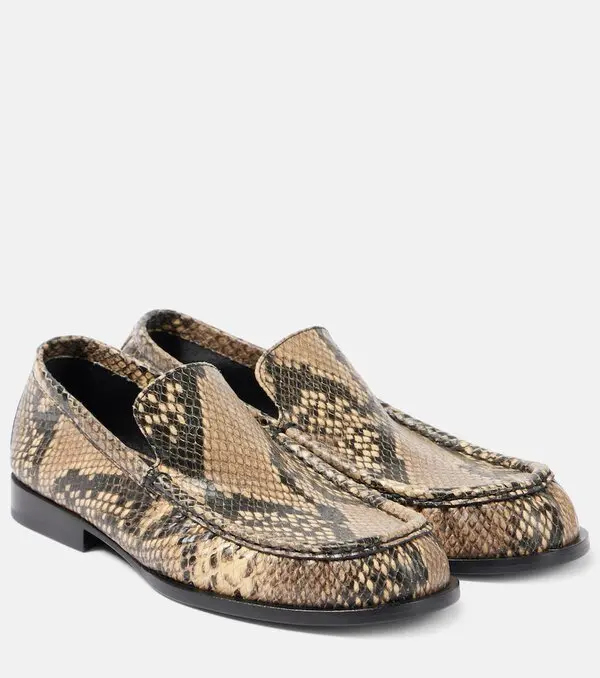 Dries Van Noten Snake-effect Leather Loafers - Beige