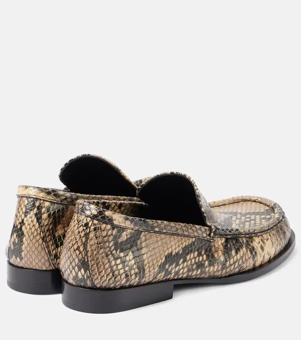 Dries Van Noten Snake-effect Leather Loafers - Beige