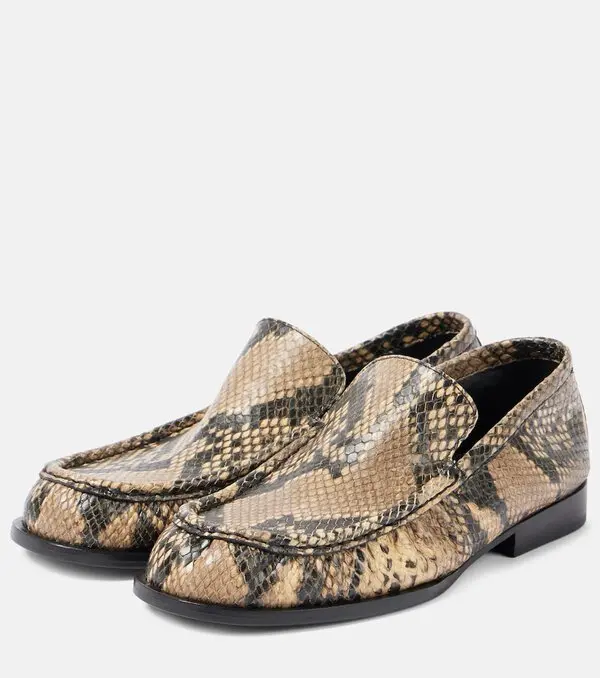 Dries Van Noten Snake-effect Leather Loafers - Beige