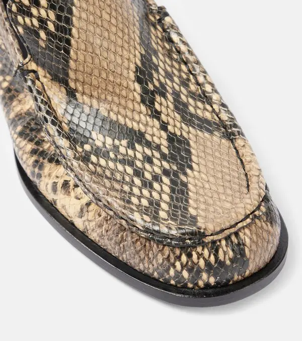 Dries Van Noten Snake-effect Leather Loafers - Beige