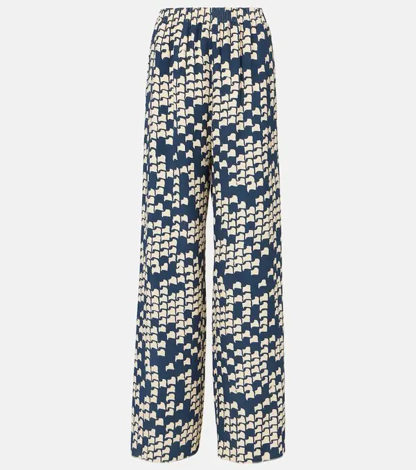 Valentino Garavani Cady Couture Printed Wide-leg Pants - Blue