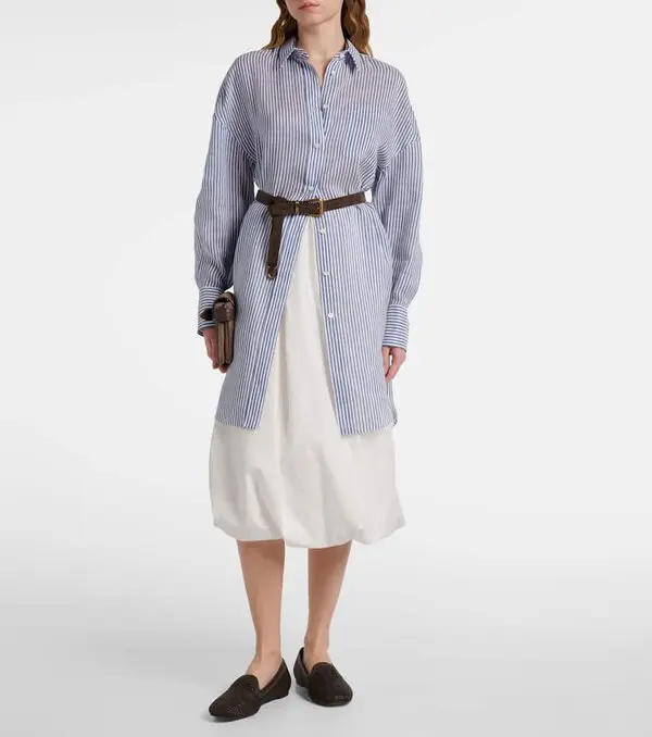 Brunello Cucinelli Striped Linen And Silk Organza Shirt