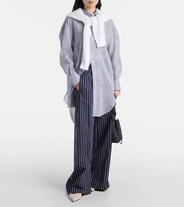 Brunello Cucinelli Striped Linen And Silk Organza Shirt