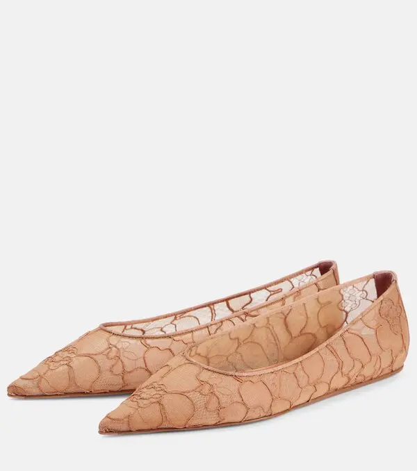 Amina Muaddi Barbara Lace Ballerinas - Beige