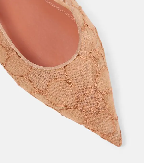 Amina Muaddi Barbara Lace Ballerinas - Beige