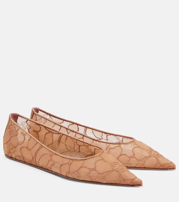 Amina Muaddi Barbara Lace Ballerinas - Beige