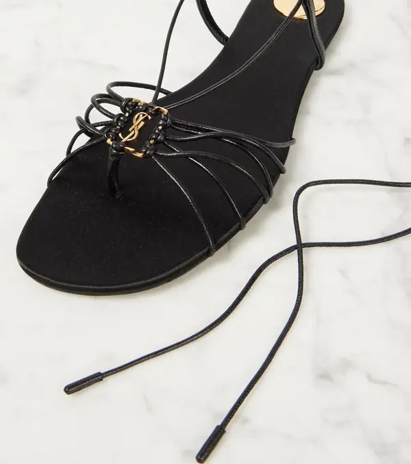 Saint Laurent Babylone Cassandre Leather Sandals - Black