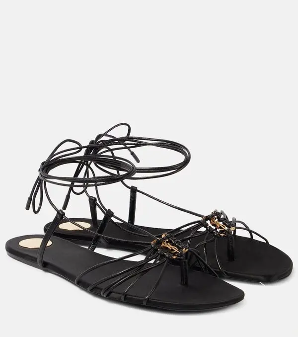 Saint Laurent Babylone Cassandre Leather Sandals - Black
