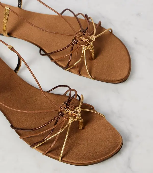 Saint Laurent Babylone Cassandre Leather Lace-up Sandals - Gold