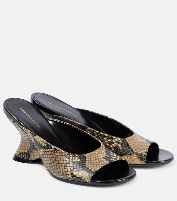 Dries Van Noten Snake-effect Leather Mules