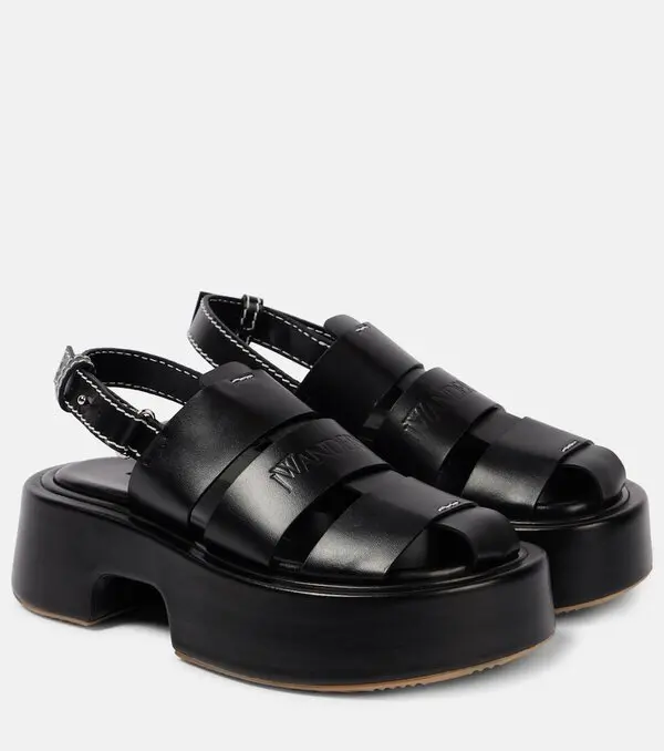 JW Anderson Fisherman Leather Platform Sandals - Black