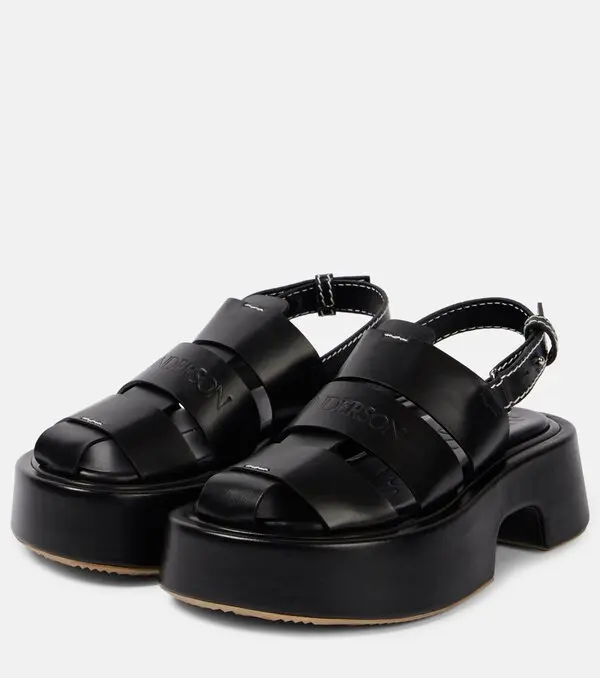 JW Anderson Fisherman Leather Platform Sandals - Black