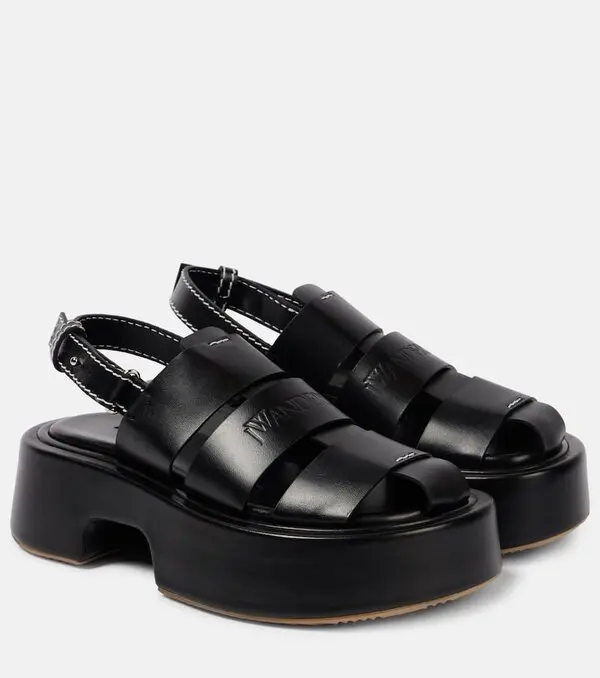 JW Anderson Fisherman Leather Platform Sandals - Black