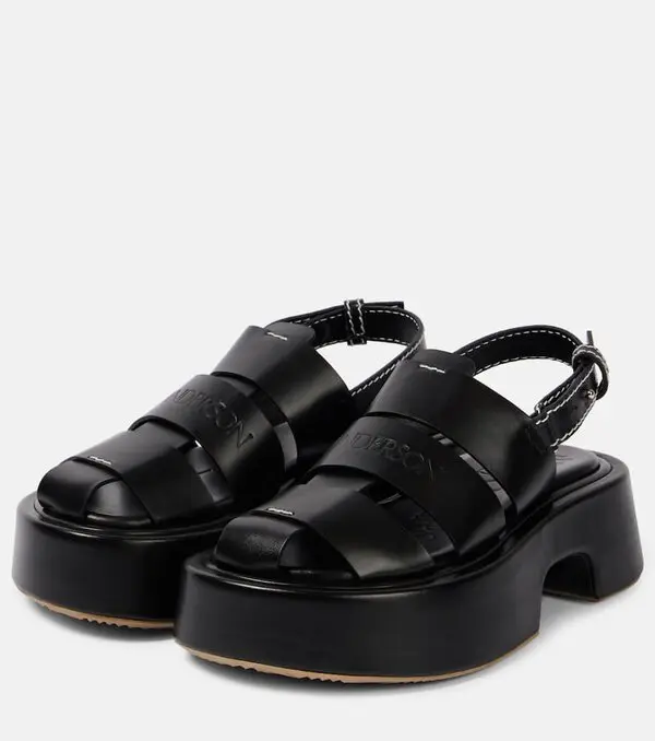 JW Anderson Fisherman Leather Platform Sandals - Black