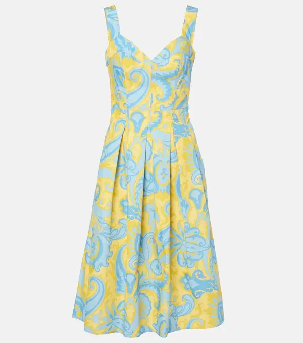 Etro Paisley Pleated Midi Dress - Yellow