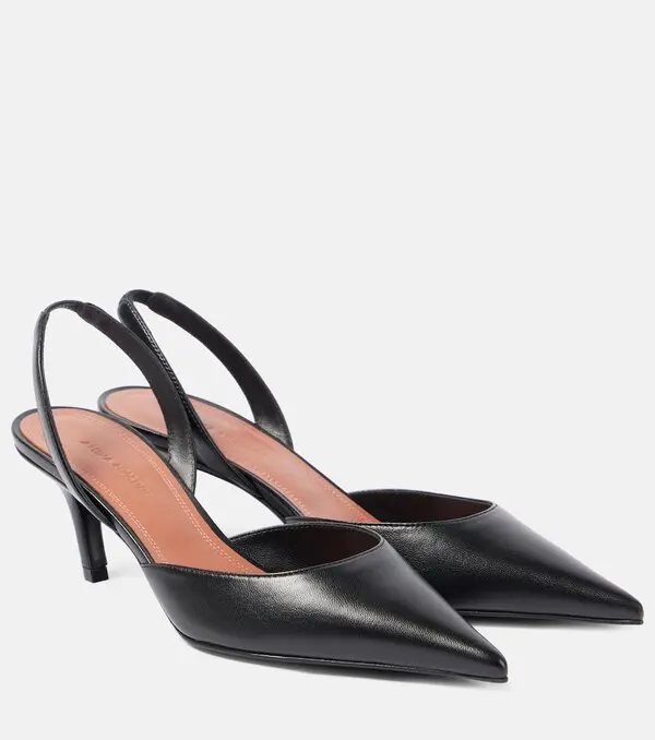 Amina Muaddi Sofia Leather Slingback Pumps - Black