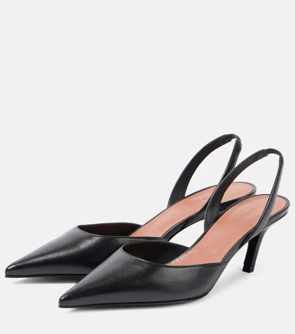 Amina Muaddi Sofia Leather Slingback Pumps - Black