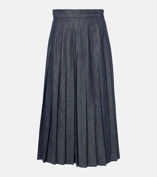 Max Mara Vale Pleated Denim Midi Skirt
