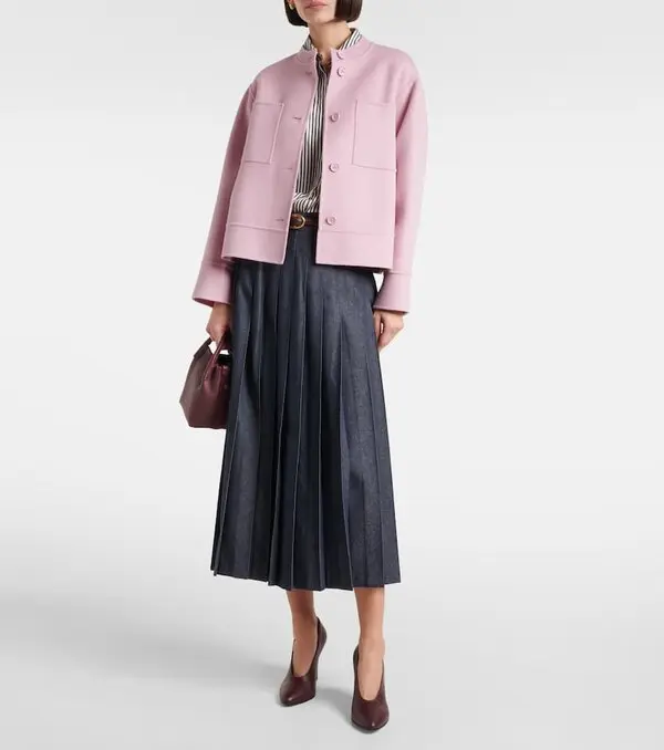 Max Mara Vale Pleated Denim Midi Skirt
