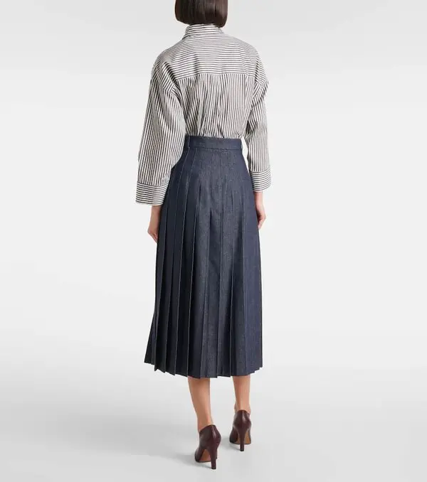 Max Mara Vale Pleated Denim Midi Skirt