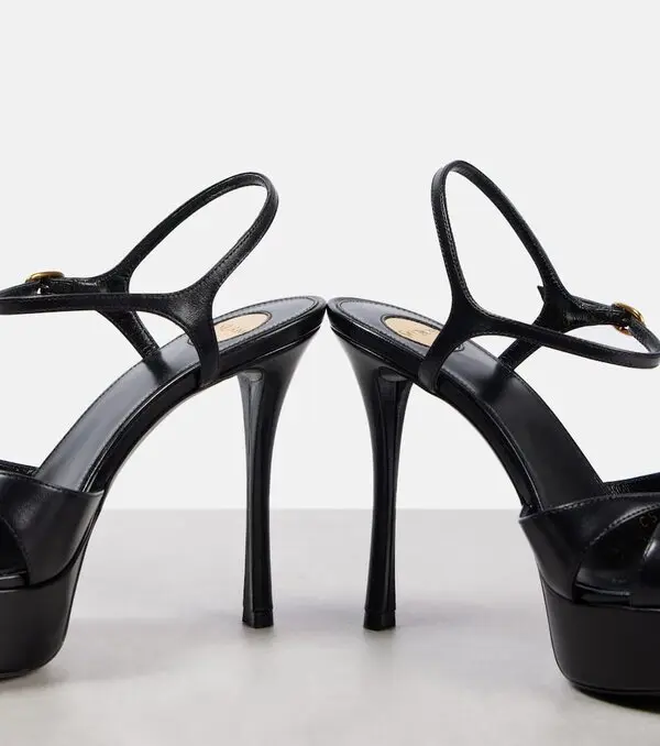 Saint Laurent Debbie 85 Leather Platform Sandals - Black