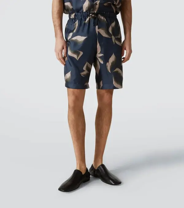 Dries Van Noten Printed Silk Shorts - Blue