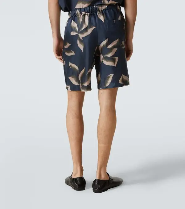 Dries Van Noten Printed Silk Shorts - Blue
