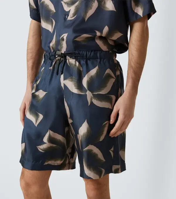 Dries Van Noten Printed Silk Shorts - Blue