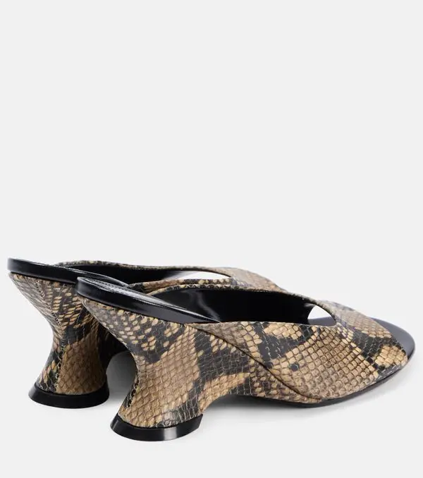 Dries Van Noten Snake-effect Leather Mules - Beige